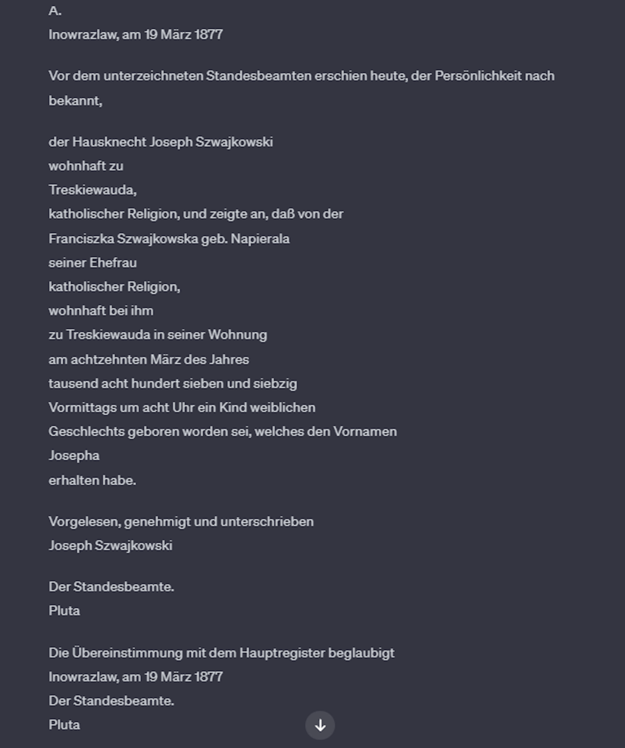 Using ChatGPT 4 to Transcribe German Birth Records | In the olden days