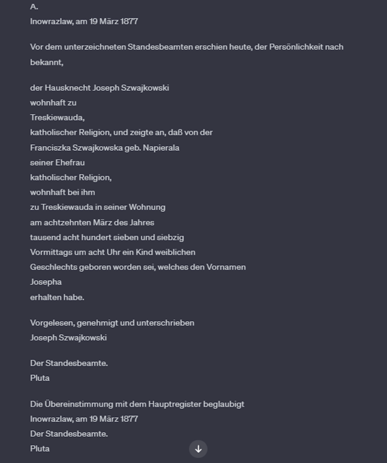 Using ChatGPT 4 to Transcribe German Birth Records | In the olden days